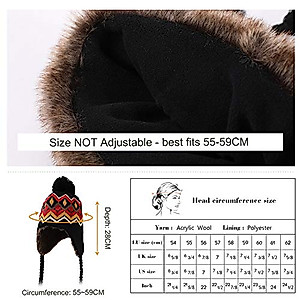 Comhats Winter Thick Peruvian Beanie Hat for Women Girl Wool Warm Ski Earflap Pompom Fur Skull Cap Red