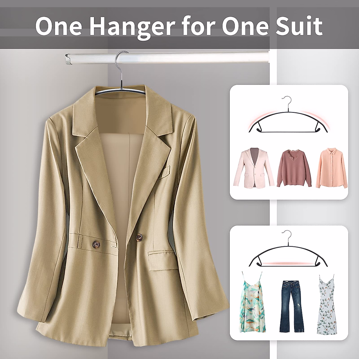 FSUTEG No Bump Rubber Coated Hangers 20 Pack - Heavy Duty Contour Metal Clothes Hangers, 15-18lb Weight Capacity, Non-Slip & Space Saving for Wardrobe, Closet, Dorm (16.5 Inch, Black)