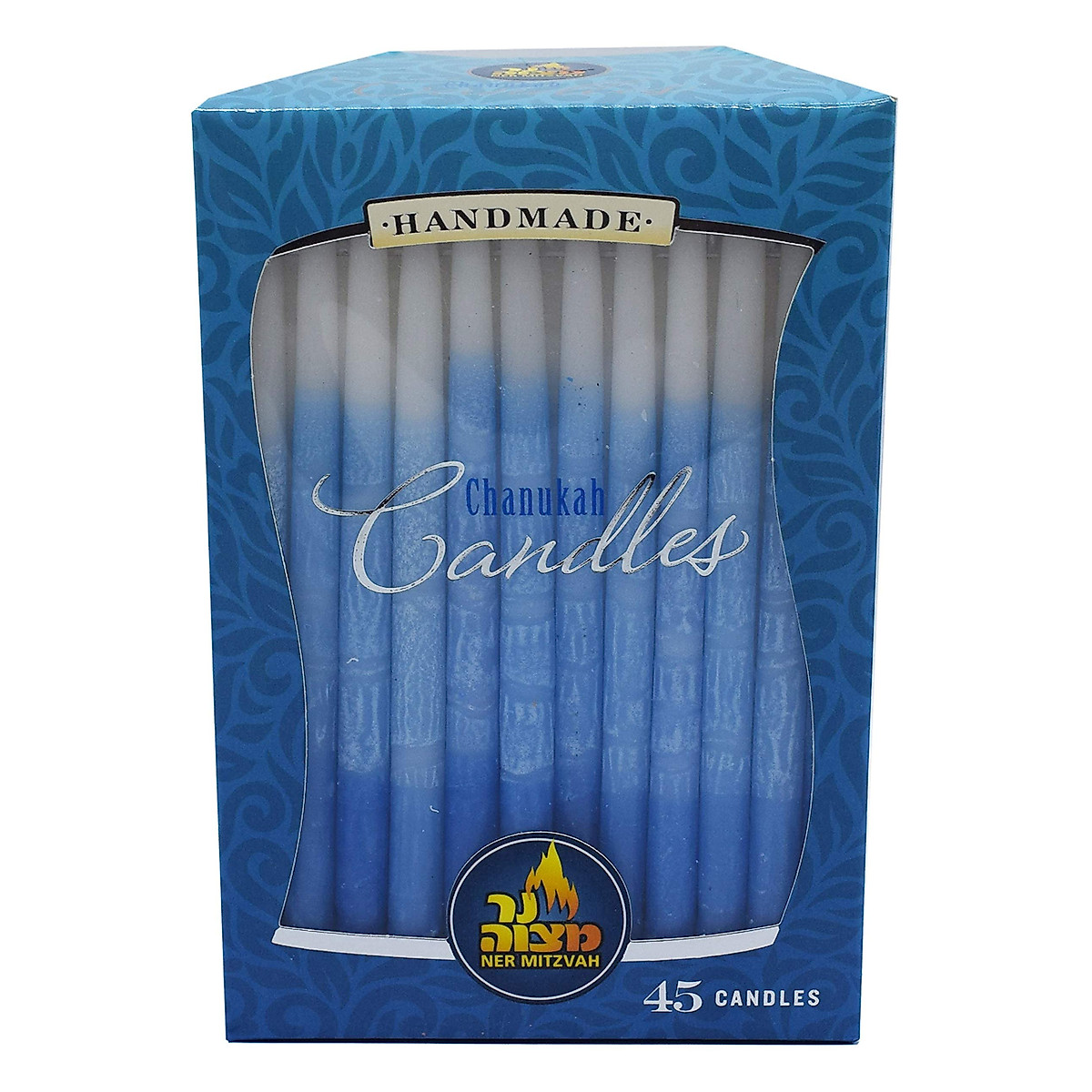 Dripless Chanukah Candles Standard Size - Decorated Ombre Blue & White Hanukkah Candles Fits Most Menorahs - Premium Quality Wax - 45 Count for All 8 Nights of Hanukkah - by Ner Mitzvah