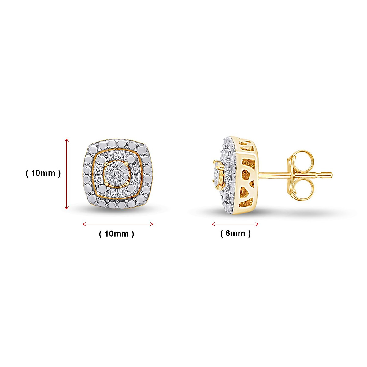 AFFY 1/10 CTTW Round Natural Diamond Cluster Stud Earrings in 14k Yellow Gold Plated Solid 925 Sterling Silver Stud Earrings for Women Jewelry Gift for Her Teen