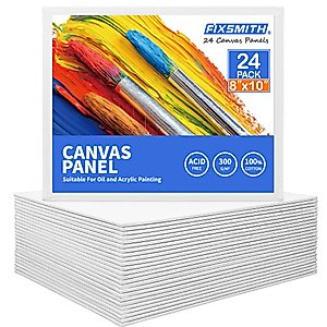 FIXSMITH Canvas Boards for Painting 8x10 Inch, Super Value 24 Pack Paint Canvases, White Blank Canvas Panels, 100% Cotton Primed, Painting Art Supplies