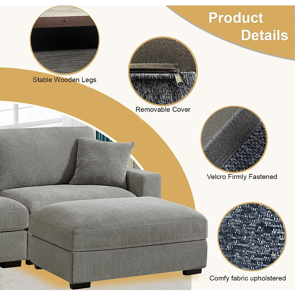 asunflower Deep Sectional Sofa Modular Large Couch for Living Room Apartment with Deep Seat 5 Seat L Shape Modern Chenille Couch with Chaise Oversized Sectionals