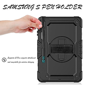 BASE MALL Tablet Case for Samsung Galaxy Tab S8 Plus 2022/S7 FE/S7 Plus 5G 12.4-inch [with Tempered Glass Screen Protector], [Shockproof],Rotatable Kickstand,S Pen Holder,Hand/Shoulder Strap (Black)
