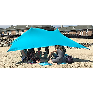 eZthings® UV Light Sun shade Protection Beach Shelters - Lightweight Tent Canopy with Sandbag Anchors (Light Blue, 7.5 x 7.5 ft - 6 ft Tall)