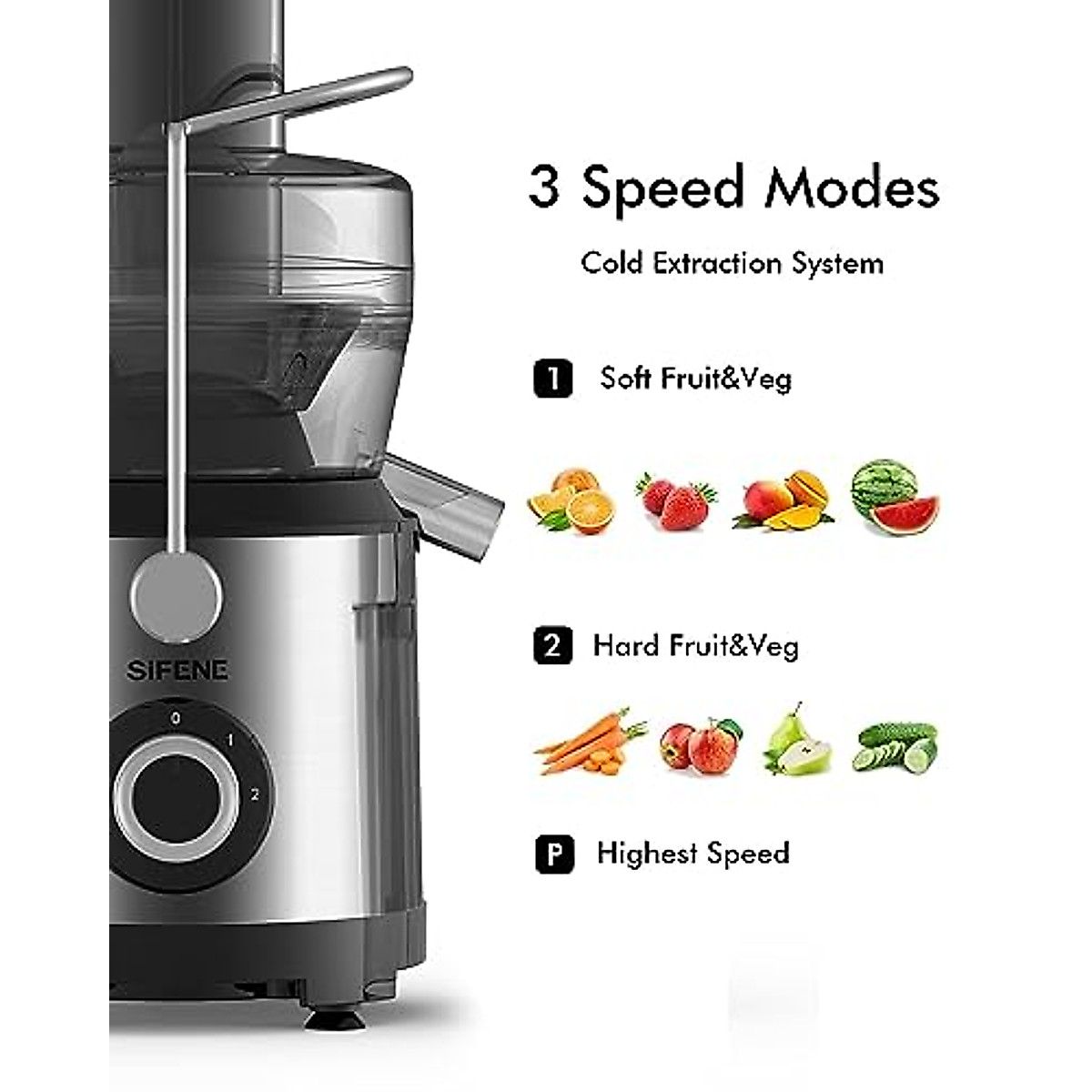Juicer Machine, SiFENE 1300W(Peak) Moto Larger 3.2" Mouth Centrifugal Juicer Extractor Maker, Juice Squeezer for Whole Fruits and Vegetables, Dual Speeds,Easy to Clean, BPA Free