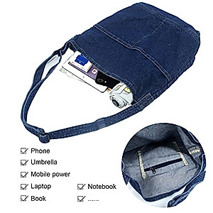AIEOE Denim Hobo Bags for Women Handbags School Vintage Messenger Bag Jean Backpack Aesthetic Crossbody Tote Navy Blue