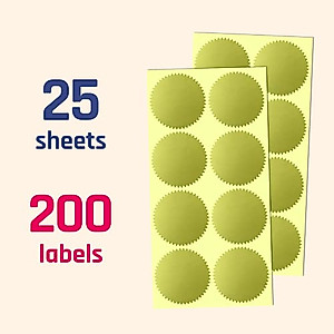 200 Pack, Gold Foil Seal Stickers for Certificates - 2" Diameter