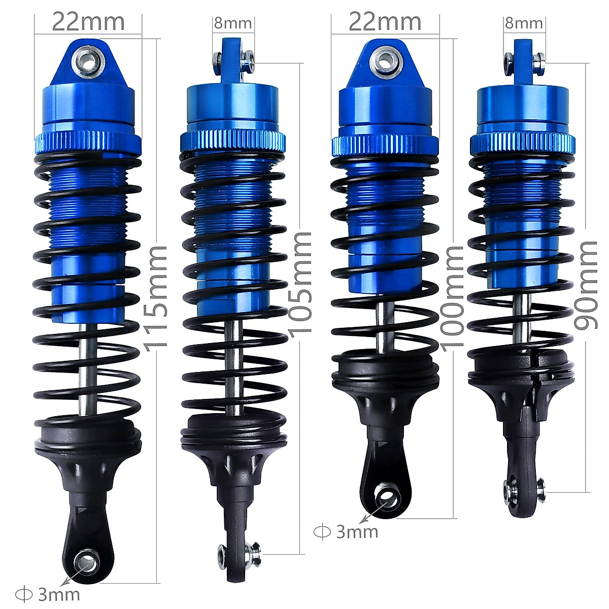 Hobbyfire Shocks Aluminum Threaded Absorber Damper Upgrades Parts Accessories for 1/10 Traxxas Rustler 4X4 VXL Stampede 4X4 Hoss 4X4 Replace 5862 (Navy Blue)