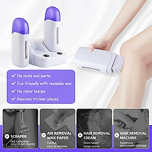 Wax Warmer for Hair Removal Double Depilatory Roll On Wax Heater Electric Home Waxing Machine for Women Men AC110V 40W (Blue)