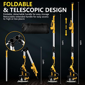 1250W Drywall Sander, 11.5A Electric Drywall Sander with Vacuum Dust Collection, 5 Variable Speed 800-1800RPM, Popcorn Ceiling Removal Tool with Extendable Handle, LED Light, 18pcs Sanding Discs