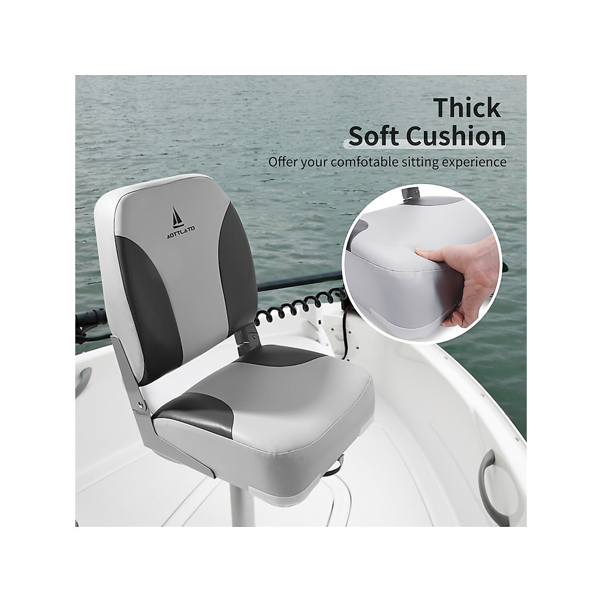 AOTTLATD Deluxe Folding Fishing Boat Seat Waterproof Classical Boat Seat, Gray and Black