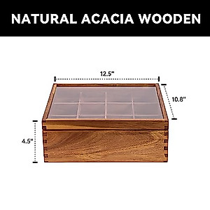 KITEISCAT Acacia Wood Tea Organizer Box - 12 Compartments, Multi-Functional Tea Bag Storage Solution