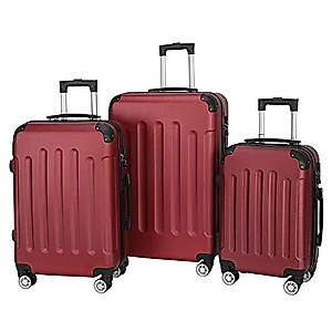 Karl home 3-Piece Luggage Set Travel Lightweight Suitcases with Rolling Wheels, TSA lock & Moulded Corner, Carry on Luggages for Business, Trip, Wine Red (20"/24"/28")