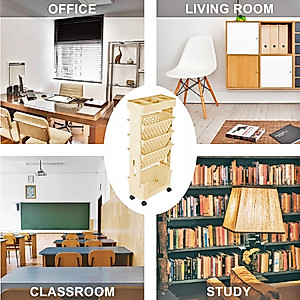 YEMUNY 5 Tier Rolling Utility Cart Multi-Functional Movable Storage Book Shelves with Lockable Casters for Study Office Kitchen Classroom, Yellow