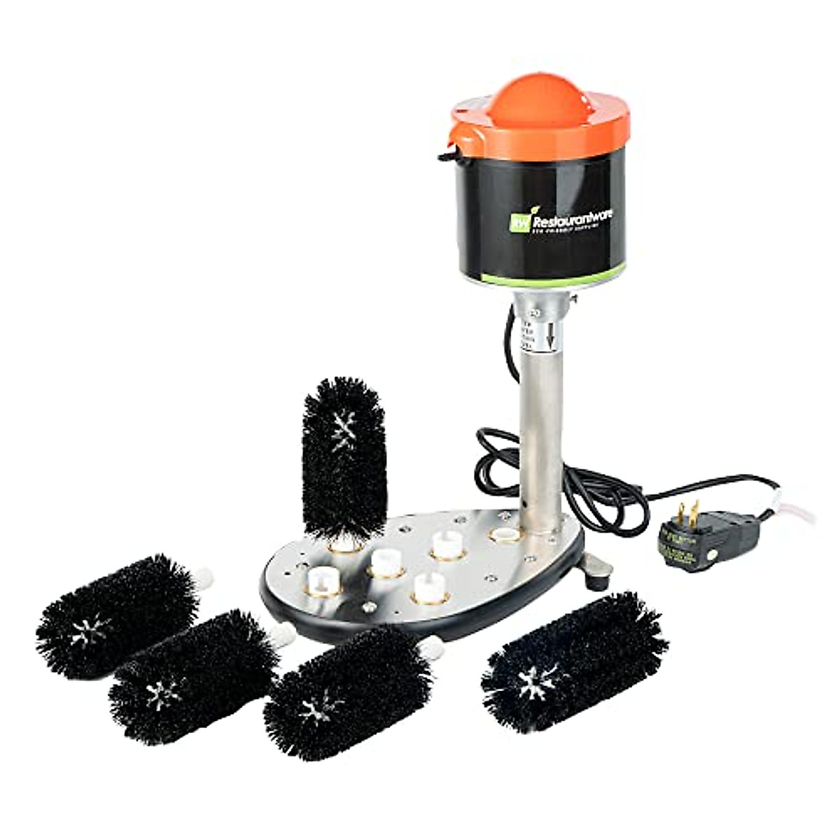 Restaurantware Clean Tek Professional 5-Brush Electric Glass Washer 1 Heavy-Duty Bar Washer - Upright For Bar Or Kitchen Stainless Steel Automatic Glass Washer 115V 1.3 HP NEMA 5-15P Plug