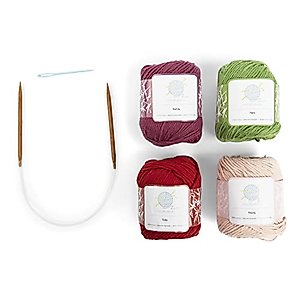Mindfulness Flora Beginners Knitting Kit, Includes 100% Cotton Knitting Yarn, Circular Knitting Needles, Yarn Needle - Make Washcloths - Knit kit for Mindfulness and Relaxation – by mindfulknits