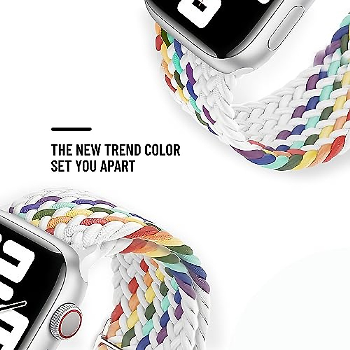 LUAVFA Braided Solo Loop Bands for Apple Watch - Compatible with Series 8 7 6 5 4 3 2 1 SE Ultra, Stretchy, Stylish and Adjustable Nylon Watch Bands 38mm 40mm 41mm 42mm 44mm 45mm 49mm for Women and