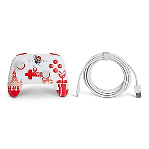 PowerA Enhanced Wired Controller for Nintendo Switch - Mario Red/White, Gamepad, game controller, wired controller, officially licensed (Nintendo Switch)