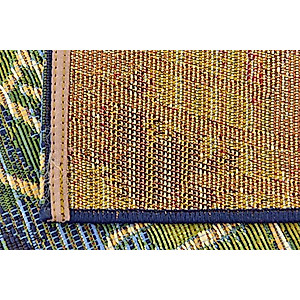 Unique Loom Modern Collection Abstract, Geometric, Spirals, Vintage, Indoor and Outdoor Area Rug, 2' 0" x 6' 0", Navy Blue/Green