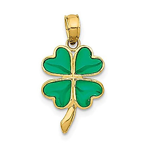 IceCarats 14K Yellow Gold 4 Leaf Lucky Clover Shamrock Flower Necklace Heart Claddagh Celtic Charm Pendant Irish Jewelry 20mm x 10mm Only