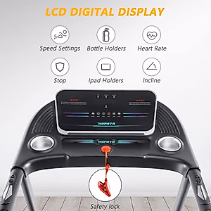 HYPATA Treadmill 300 lb Capacity,Max 2.5 HP Folding Treadmills for Running and Walking Jogging Exercise with 12 Preset Programs, Easy Assembly for Home Use