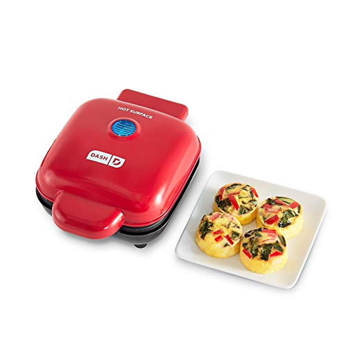 Dash DBBM450GBRD08 Deluxe Sous Vide Style Egg Bite Maker with Silicone Molds (1 large, 4 mini), Red & Mini Maker: The Mini Waffle Maker Machine - Red