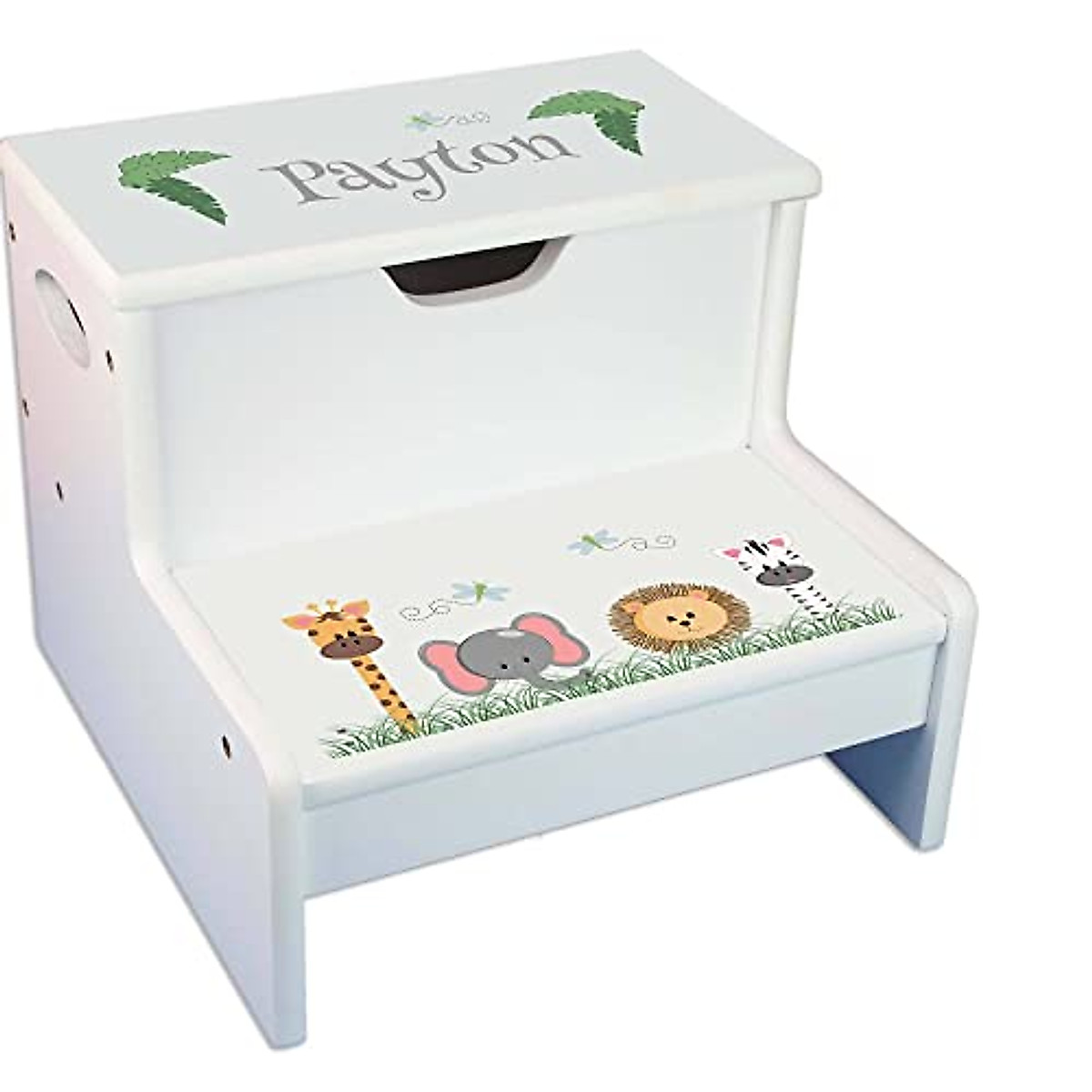 Personalized Safari Animals White Storage Step Stool