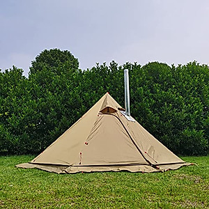 MCETO TX400PRO PyramidTeepee Hot Tent with Stove Jack,Snow Skirt for Winter Camping Hunting Backpacking (Brown)