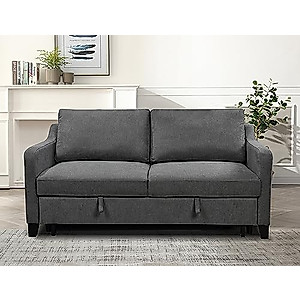 ERYE Modern Convertible Futon Sofa Bed, Adjustable Functional Loveseat Compact Foldable Love Seat,Comfy Sleeper Daybed 3 in1 Recliner Sofa & Couch for Small SpaceDark Gray Queen Size with 2 Pillows
