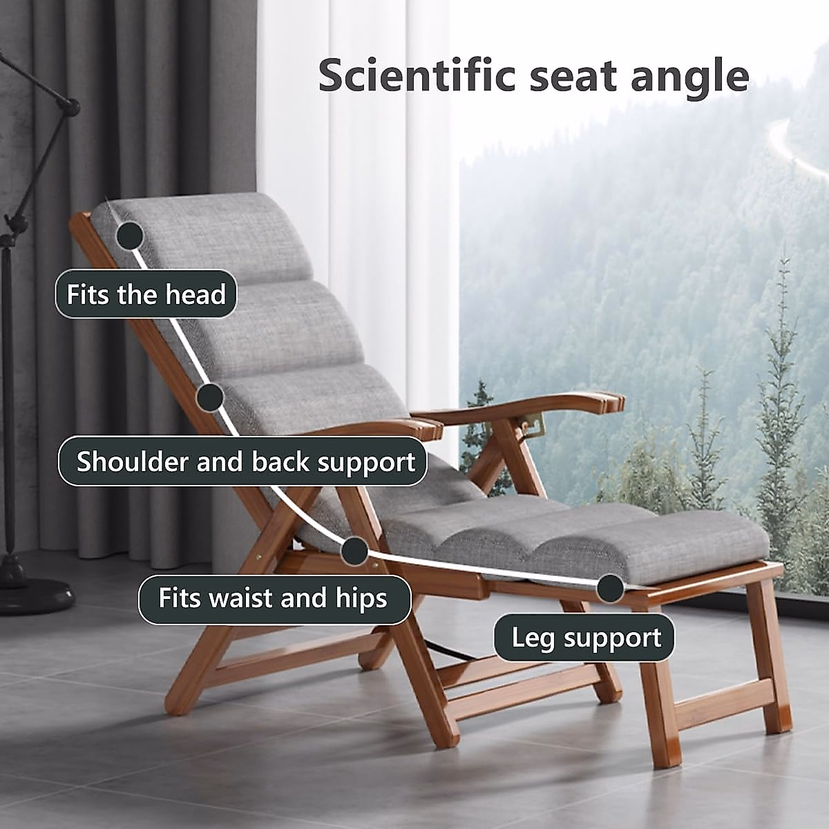 LEIYTFE Folding Reclining Chair Sun Loungers Chair with Armrest Zero Gravity Chair Bamboo Lazy Chair with Footrest,Relaxing Chaise Recliner for Patio Garden Balcony (Color : Without, Size : Walnut)