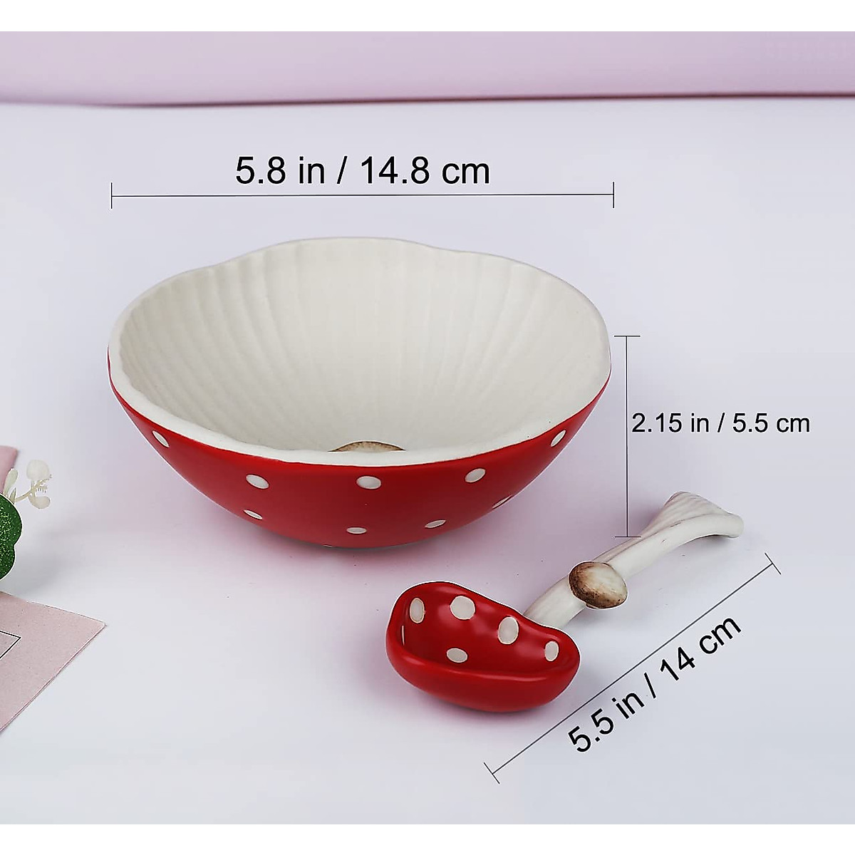 RESVUGA Cute Mushroom Mug With Lid, Handmade Glaze Mushroom 5.8'' Salad Bowls