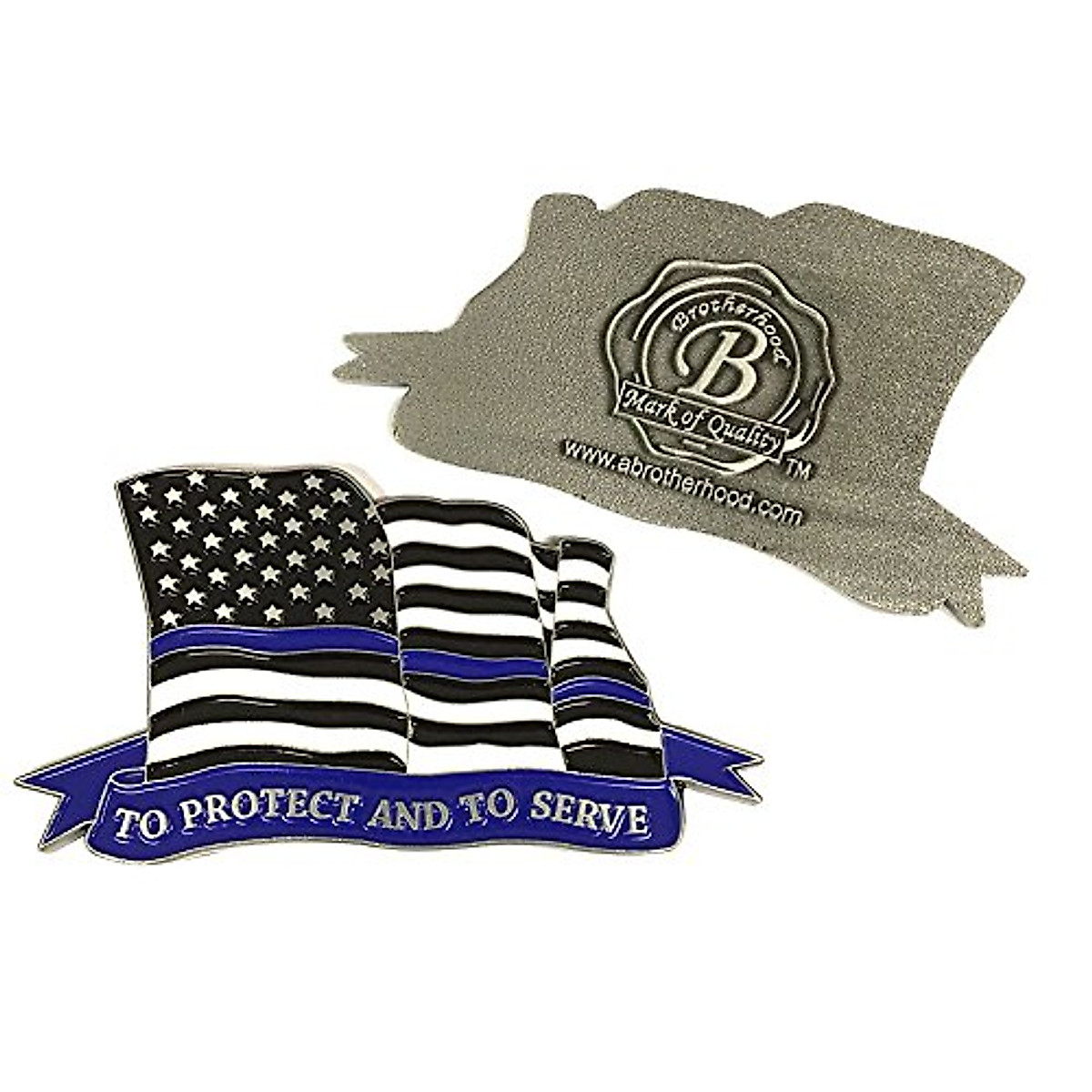Brotherhood Flowing American Thin Blue Line Flag 3 Inch Challenge Coin