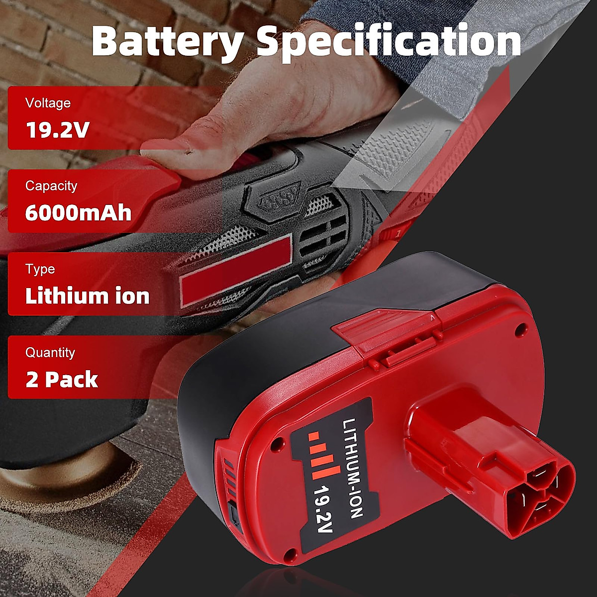 Upgraded 2 Pack 6000mAh 19.2V C3 Replacement Battery Compatible with Craftsman 19.2 Volt Battery Lithium-ion DieHard 315.115410 315.11485 130279005 1323903 120235021 11375 11376 Cordless Tools (Red)