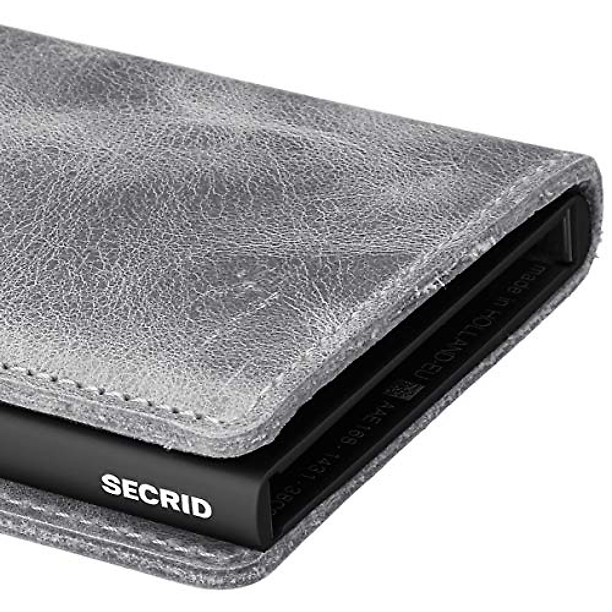 SECRID - Secrid Slim wallet Genuine Vintage Grey Leather Black RFID Safe Card Case for max 12 cards