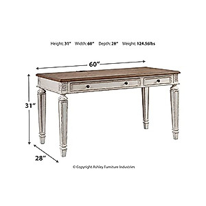 Signature Design by Ashley Realyn Farmhouse 60" Home Office Desk with USB Charging, Chipped White