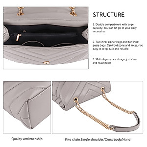 LMKIDS Quilted Crossbody Bags for Women, Trendy Roomy Shoulder Handbags with Flap Gold Hardware Chain Purses Shoulder Bag (Grey)