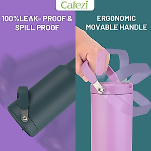 Cafezi 50 oz Insulated Tumbler with Straw, Stainless Steel Water Bottles with Flip Straw and Top Handle, Leak Proof Flip, No Sweat, Fits in Cup Holder, Vacuum Insulated Cup for Home, Outdoors, Car