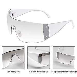 GUVIVI Y2K Sunglasses for Women Men Fashion Shield Rimless Wrap Around Sunglass Gradient Lens Y2K Trendy Sun Glasses