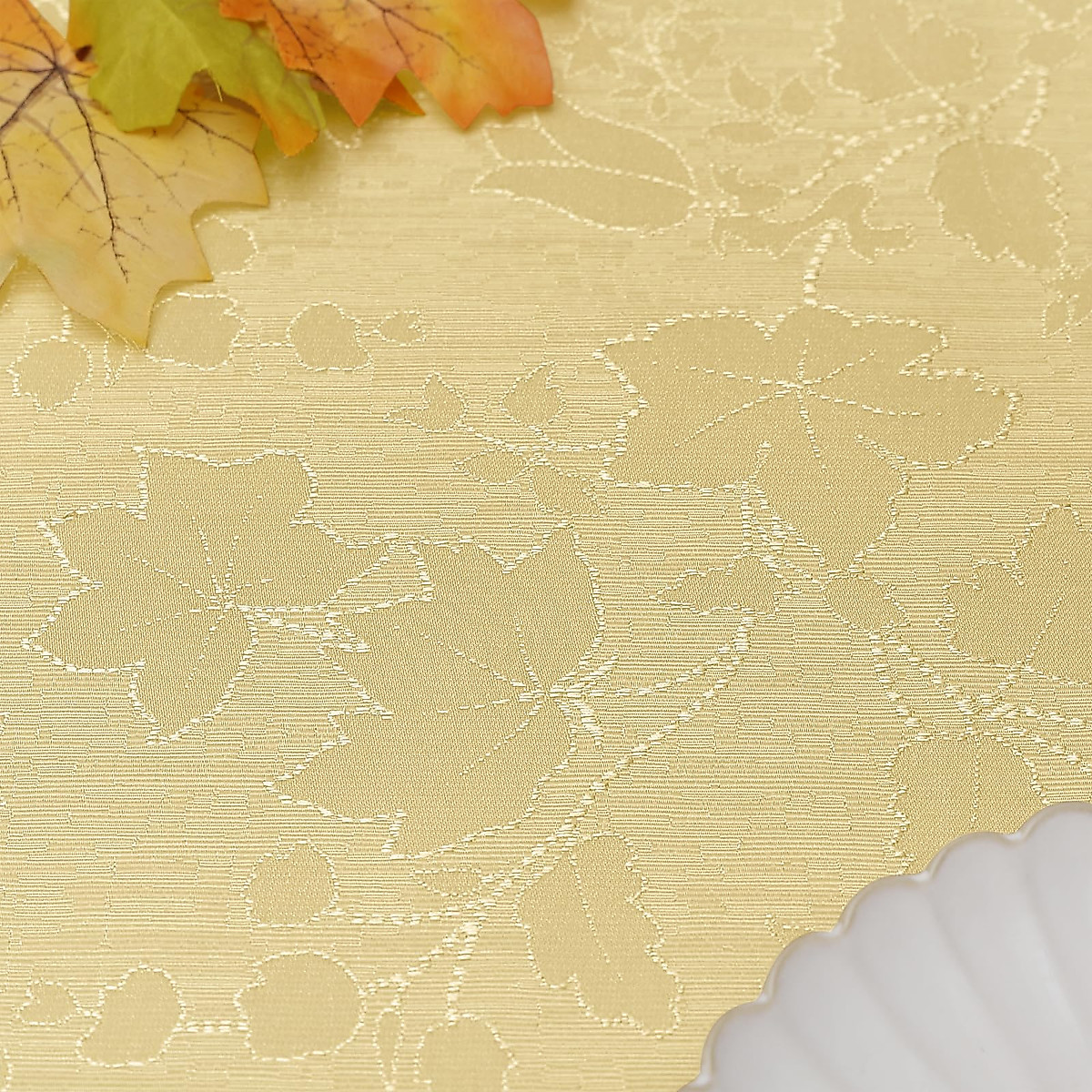 misaya Rectangle Fall Jacquard Tablecloth, Maple Leaf Damask Table Cloth, Waterproof Fabric Table Cover for Harvest and Thanksgiving Decorations (60" x 120", Yellow)