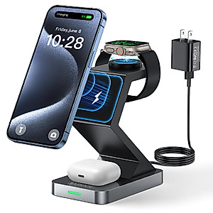 JARGOU Magnetic Wireless Charging Station,3 in 1 Wireless Charger for iPhone 15 14 13 12 Pro/Max/Mini/Plus,Magnetic Charger Stand Compatible for iWatch Ultra/8/7/SE/6/5/4/3/2,AirPods Wireless/Pro