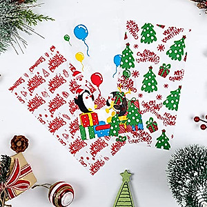 Moretoes 168pcs Christmas Candy Bags Treat Bags Cellophane Bags with 180pcs Twist Ties Snack Bags Penguin and Balloons Pattern 8 Assorted Styles for Christmas Party Supplies