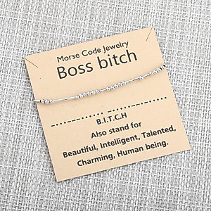 PLITI Boss Lady Morse Code Bracelet For Women Boss Mentor Leader Appreciation Jewelry (Boss bitch morse bg)