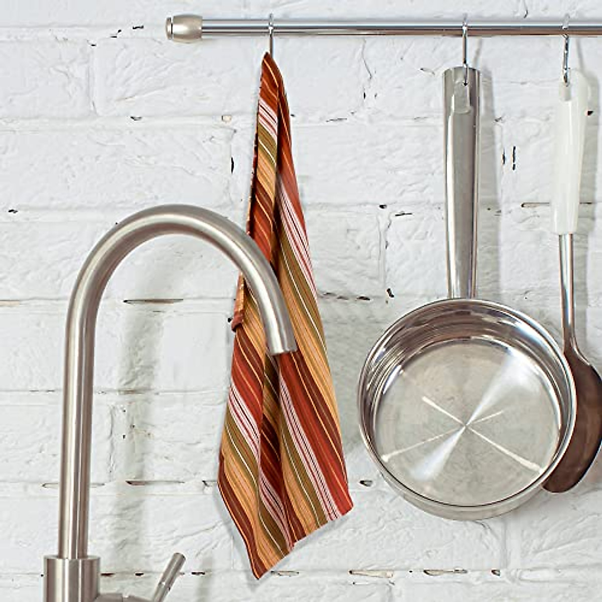 Urban Villa Fall Stripes Kitchen Towels Set of 6 20x30 Inches Over Sized Premium Quality100% Cotton Thanks Giving Day Dish Towels Mitered Corners with Hanging Loop Harvest Stripes Dish Cloths