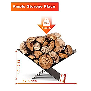 DEERFAMY Firewood Rack Indoor, Heavy Duty Log Holder for Outdoor Fireplace Wood Storage, Black