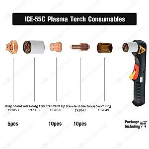 WeldingStop ICE-55C/CM 192047 Plasma Electrode 192051 Tip 192053 Shield Cap fit Miller Spectrum 2050 Cutter PKG-25
