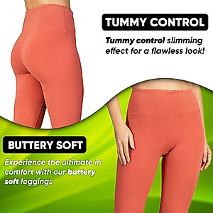 HYKEE Buttery Soft Leggings for Women - Yoga Pants - Coral - High Waisted Tummy Control Leggings for Women (Rustic Coral, Medium)