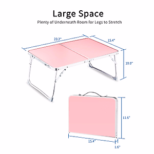 Foldable Laptop Desk, SUVANE Breakfast Serving Bed Tray, Portable Mini Picnic Table Storage Space Lap Desk Reading Holder(Pink)