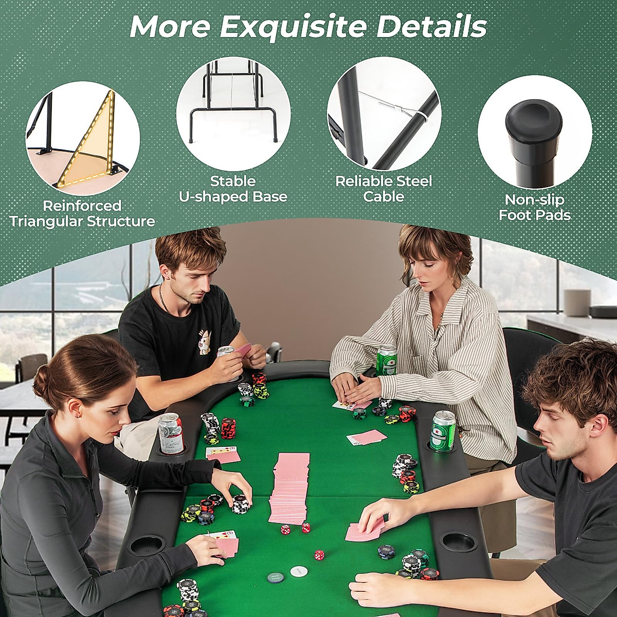 Giantex 8 Player Poker Table Foldable, Folding Card Board Game Table w/8 Cup Holders & Comfy Armrests, Casino Grade Felt, Portable Oval Texas Holdem Blackjack Poker Tables, No Assemble Required
