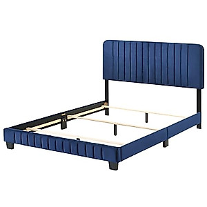Indulge in Opulence with King Bed in Navy Blue Velvet - Channel Tufted Elegance, Customizable Mattress Support, Effortless Assembly, Versatile Sizing, and Diverse Color Selection!
