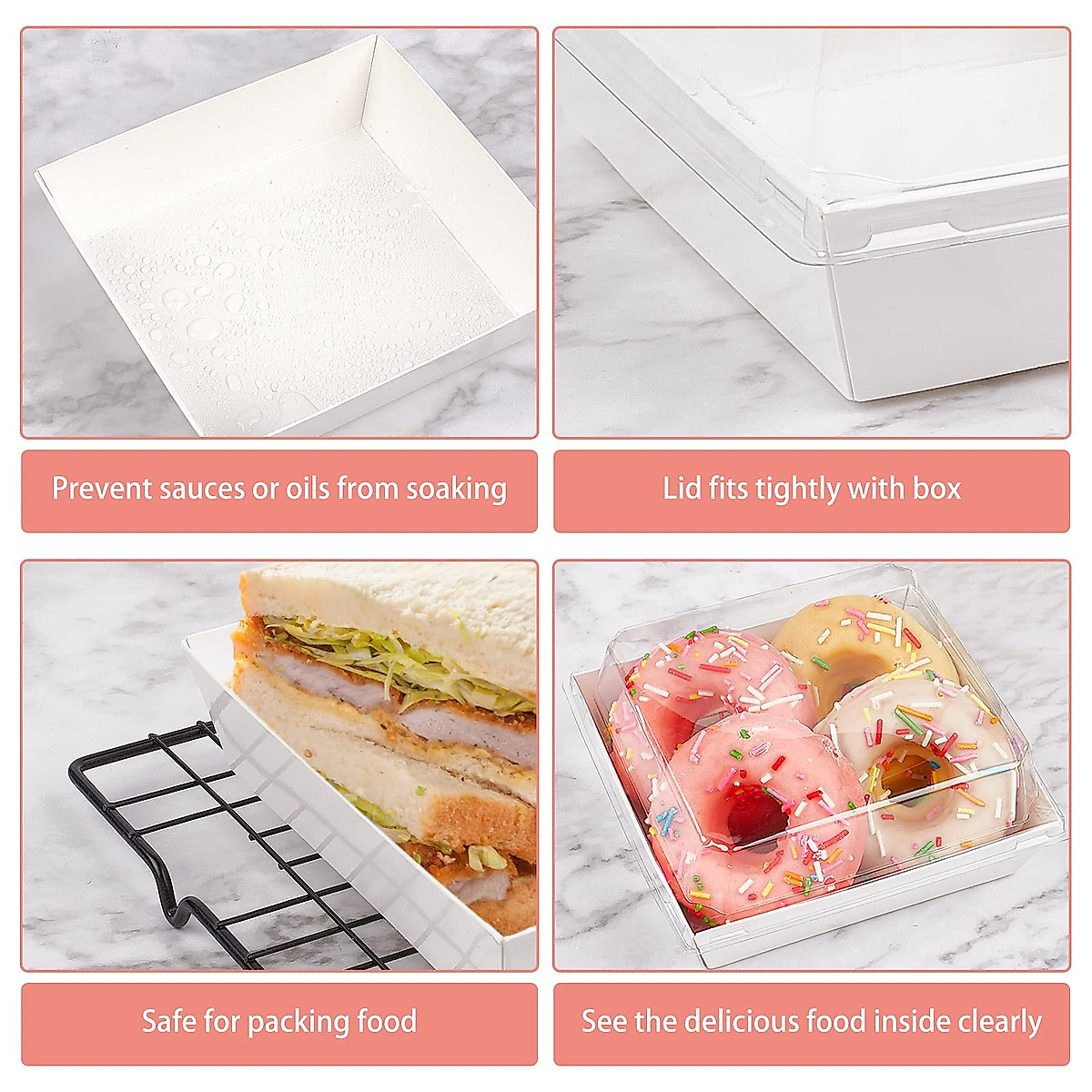Ocmoiy Small Charcuterie Boxes with Clear Lids, To Go Paper Disposable Food Containers, 5 Inches Bakery Dessert Boxes for Sandwich, Cookie, Pastry, Cake Slice (White, 100ct)
